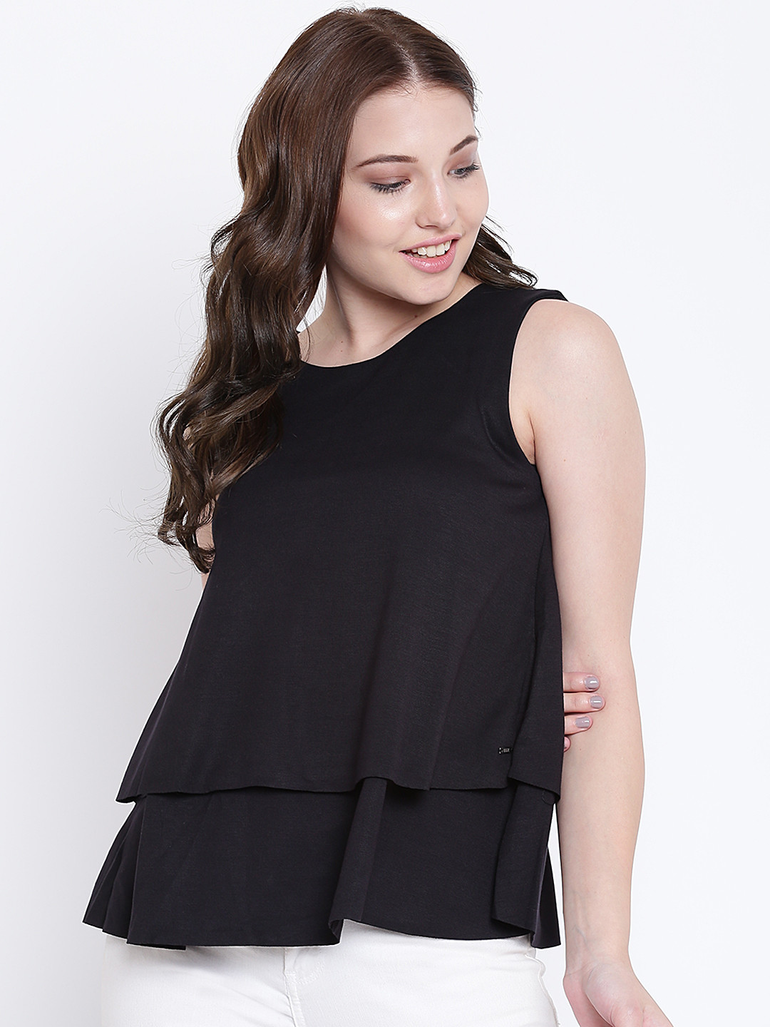 Buy ELLE Women Black Solid Layered A Line Top - Tops for Women 6935967 ...