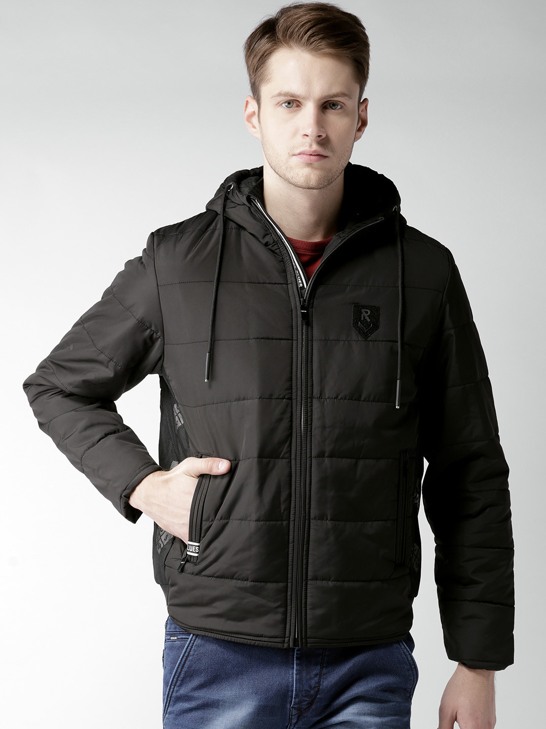 Buy Fort Collins Men Black Solid Hooded Padded Jacket - Jackets for Men ...