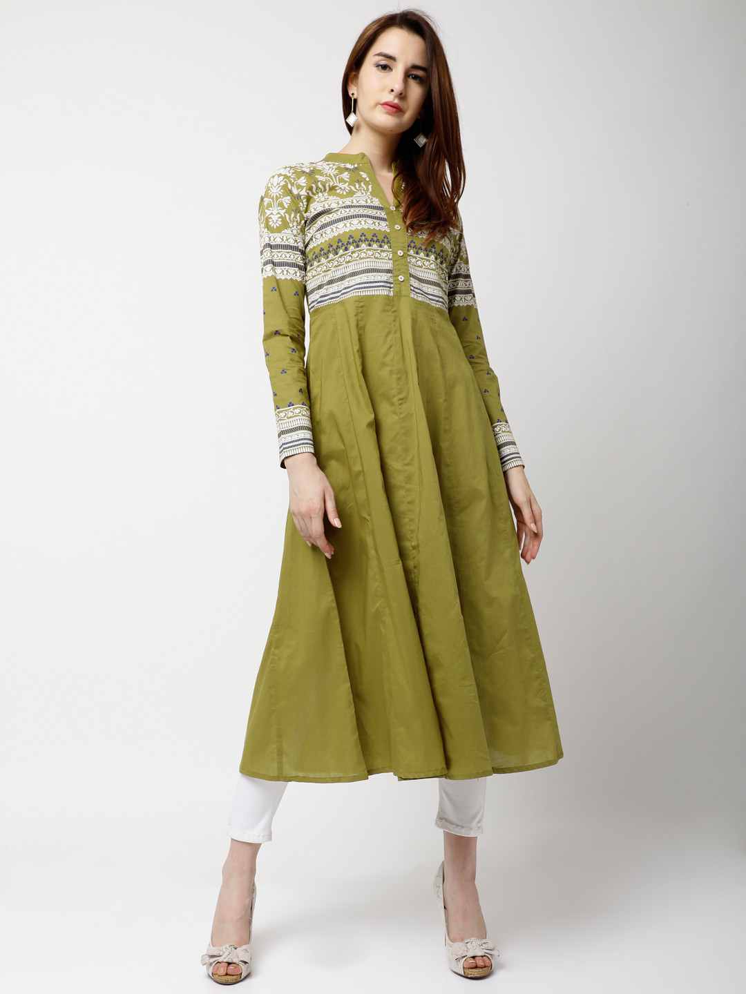 Buy Vishudh Women Green Printed Anarkali Kurta - Kurtas for Women ...