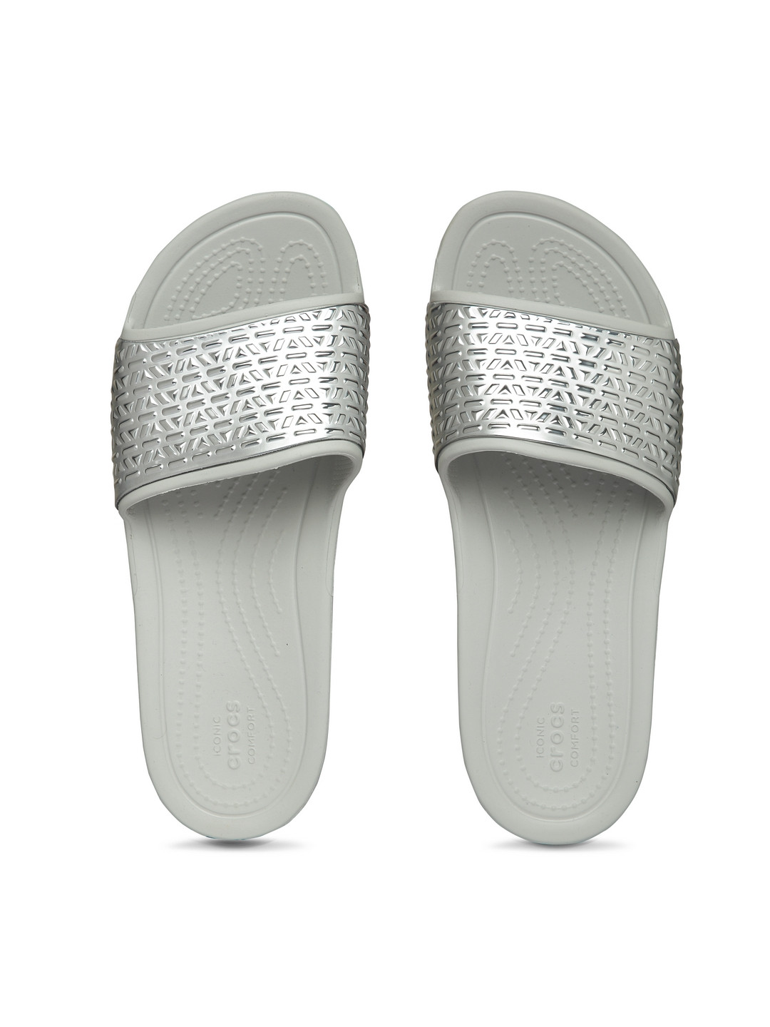 Buy Crocs Sloane Women Silver Toned Solid Sliders - Flip Flops for ...