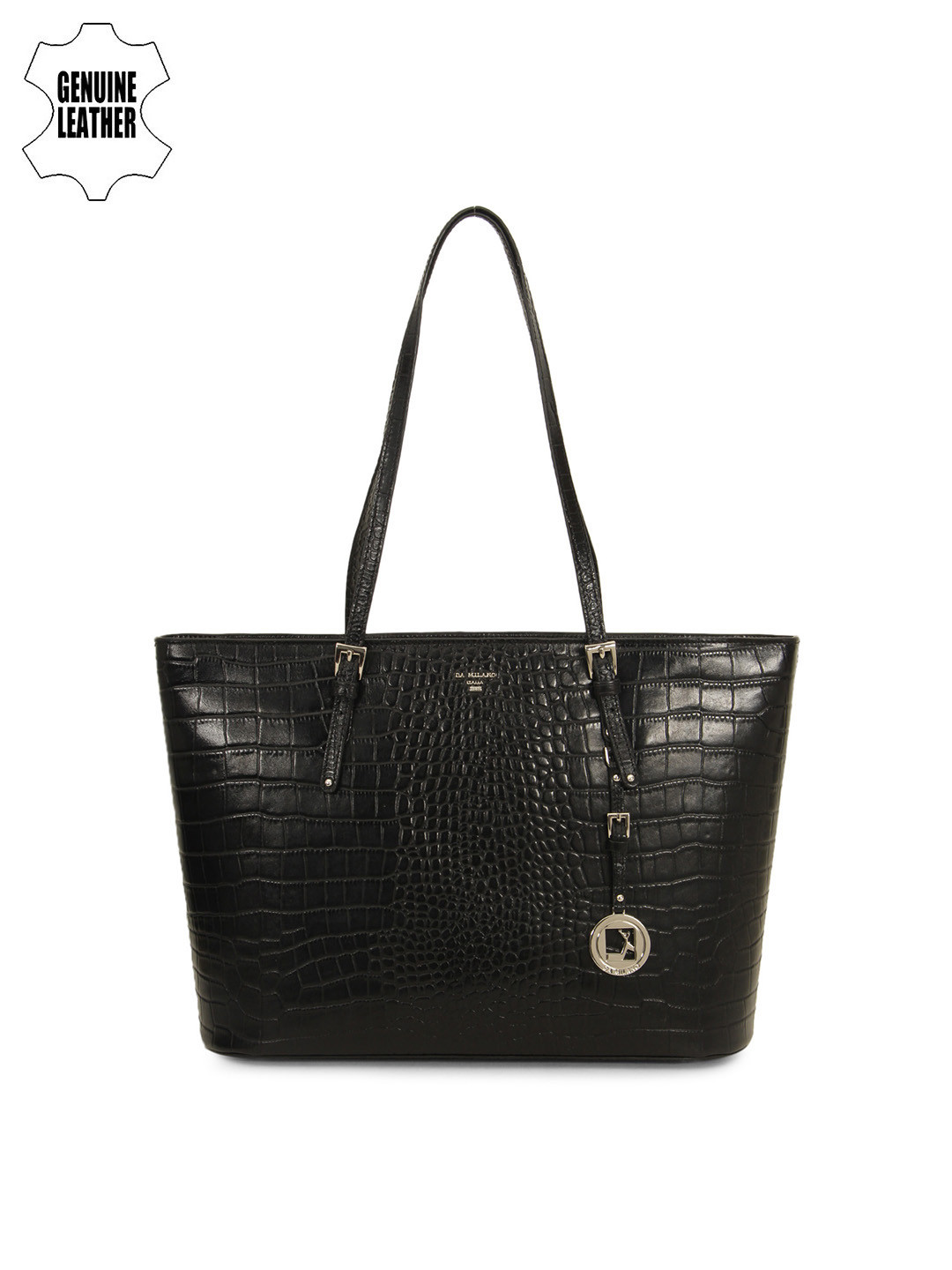 Buy Da Milano Black Textured Genuine Leather Shoulder Bag - Handbags ...