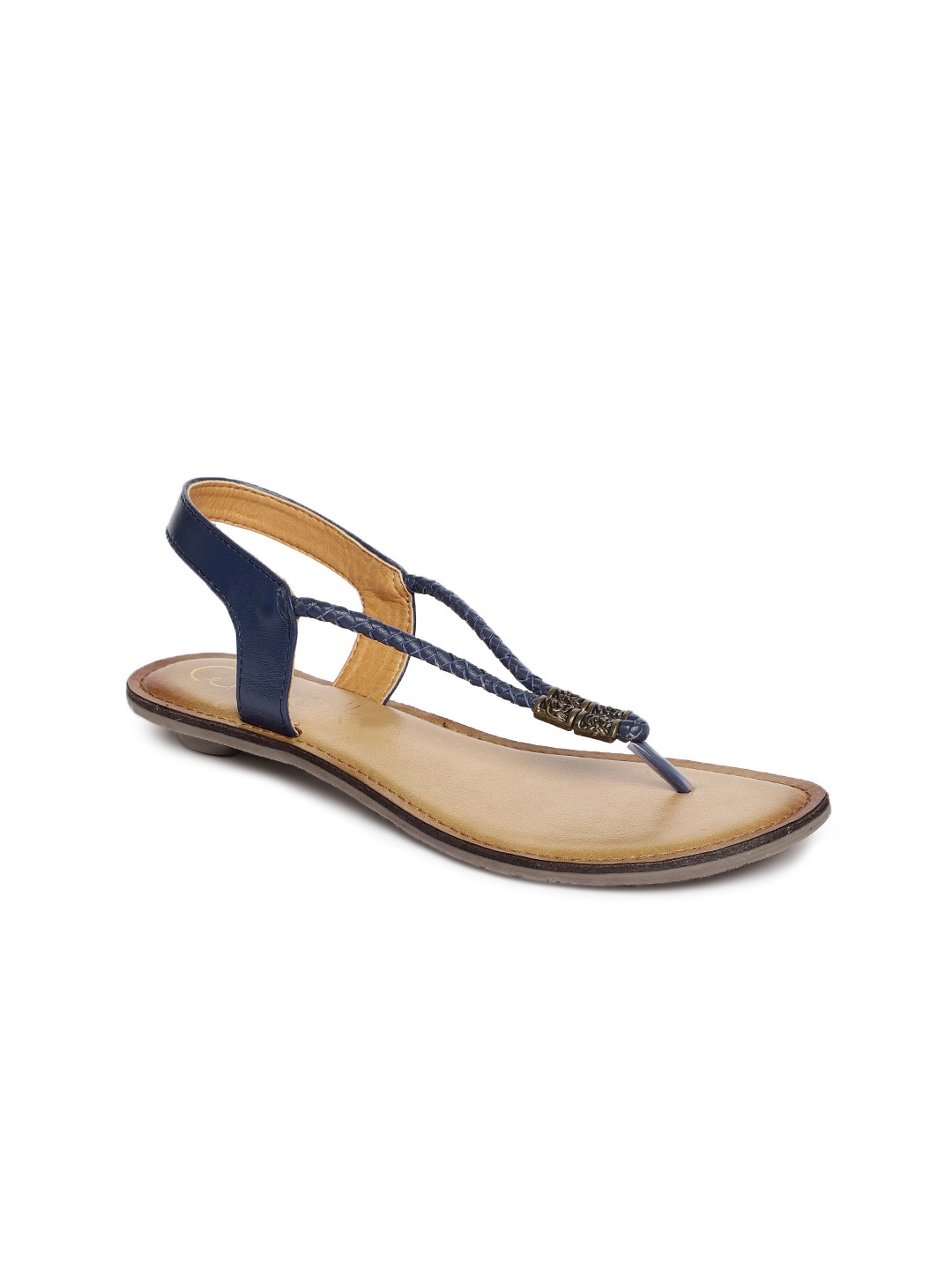 Buy Catwalk Women Navy Blue Solid Leather Open Toe Flats - Flats for ...