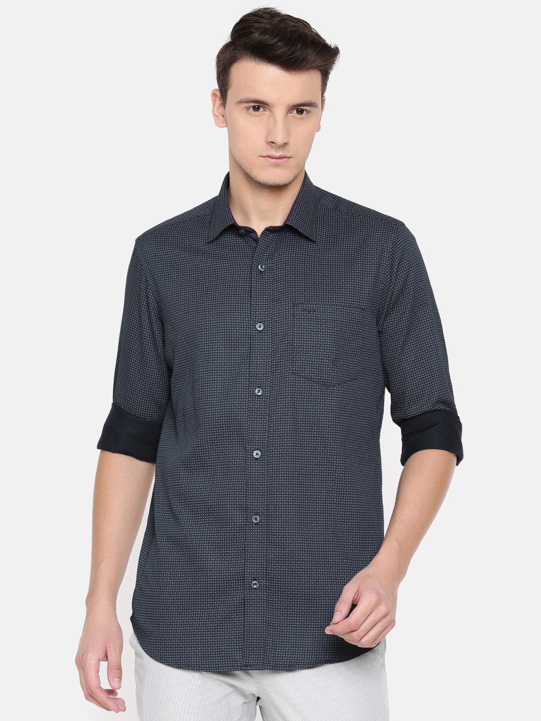 Buy ColorPlus Men Navy Blue Contemporary Regular Fit Printed Casual ...
