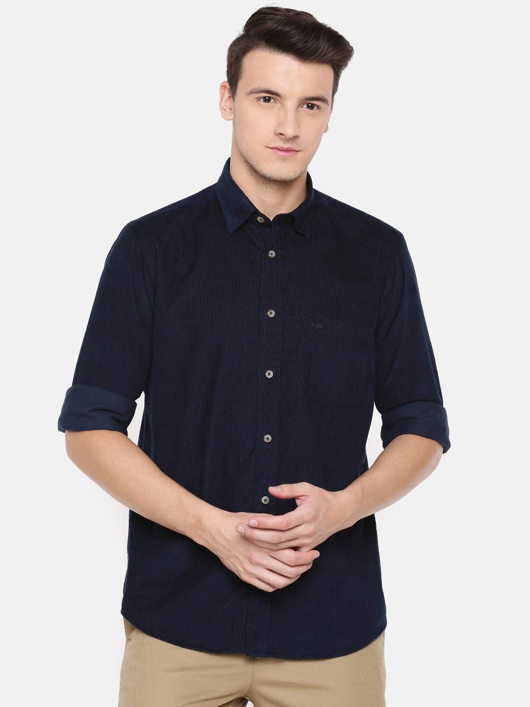 Buy ColorPlus Men Navy Blue Tailored Fit Solid Casual Shirt - Shirts ...