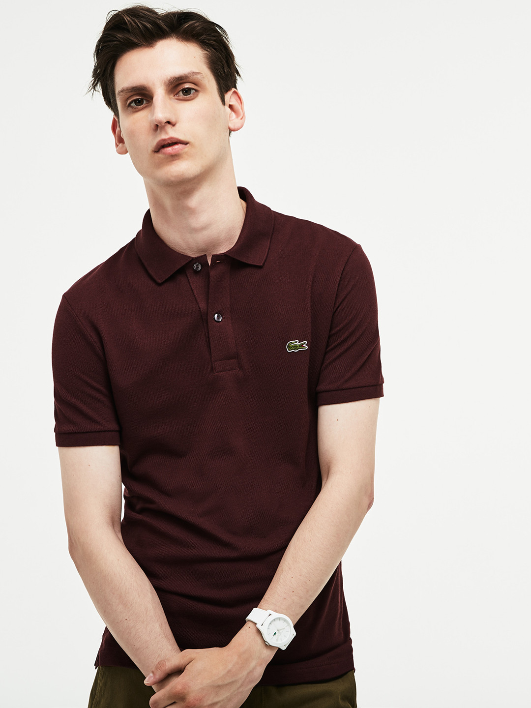 Buy Lacoste Men Maroon Slim Fit Polo In Petit Pique - Tshirts for Men ...