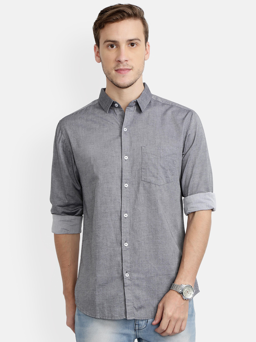 Buy STAKE Men Grey Slim Fit Solid Casual Shirt - Shirts for Men 6961140 ...