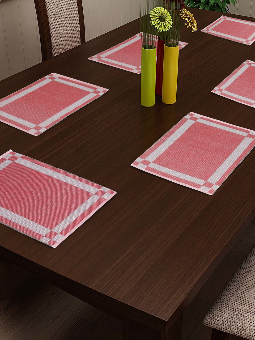 Buy NEUDIS Set Of 6 Red Woven Design Table Mats - Table Placemats for ...