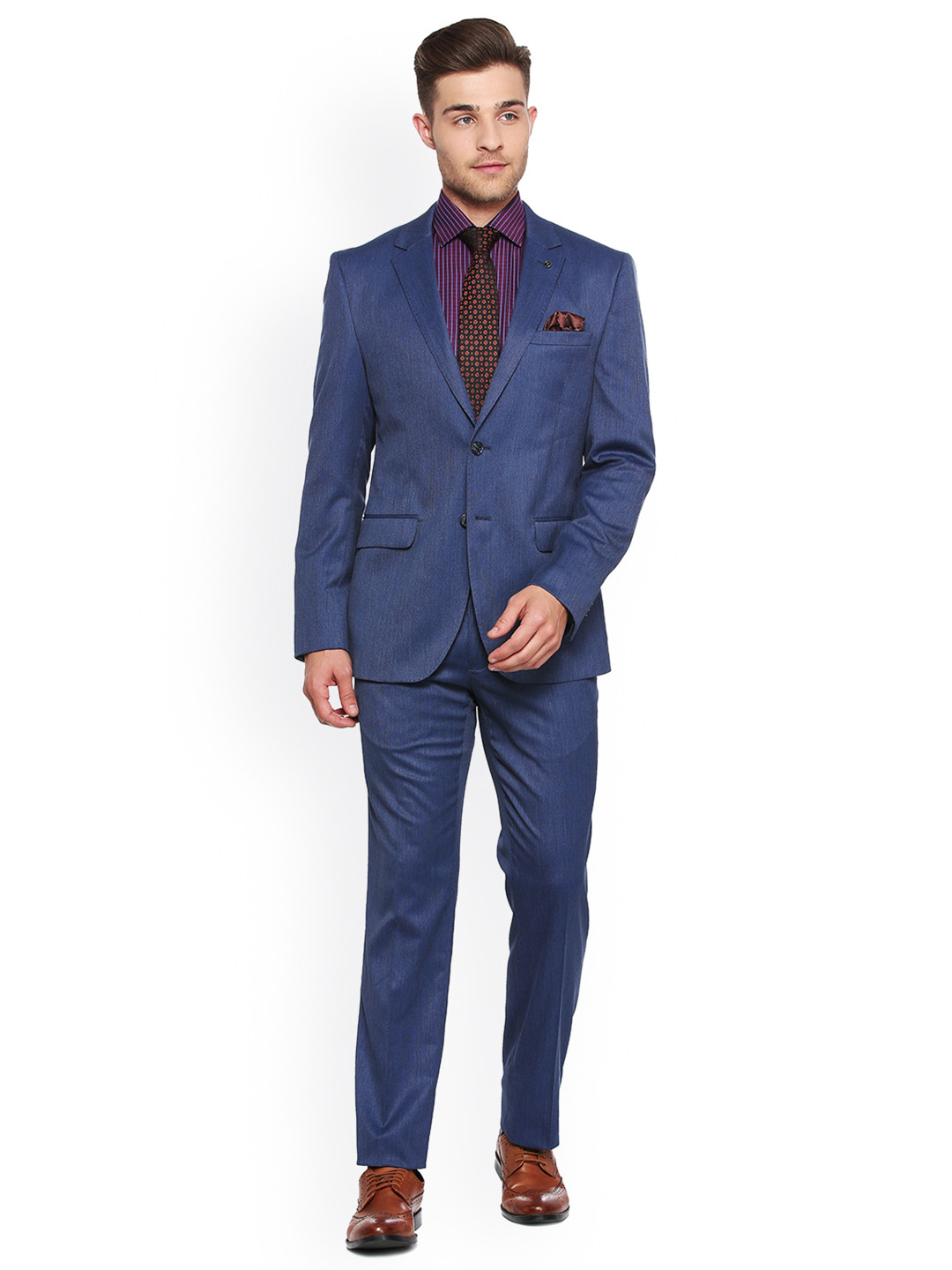Buy Van Heusen Men Navy Blue Checked Slim Fit Single Breasted Suit ...