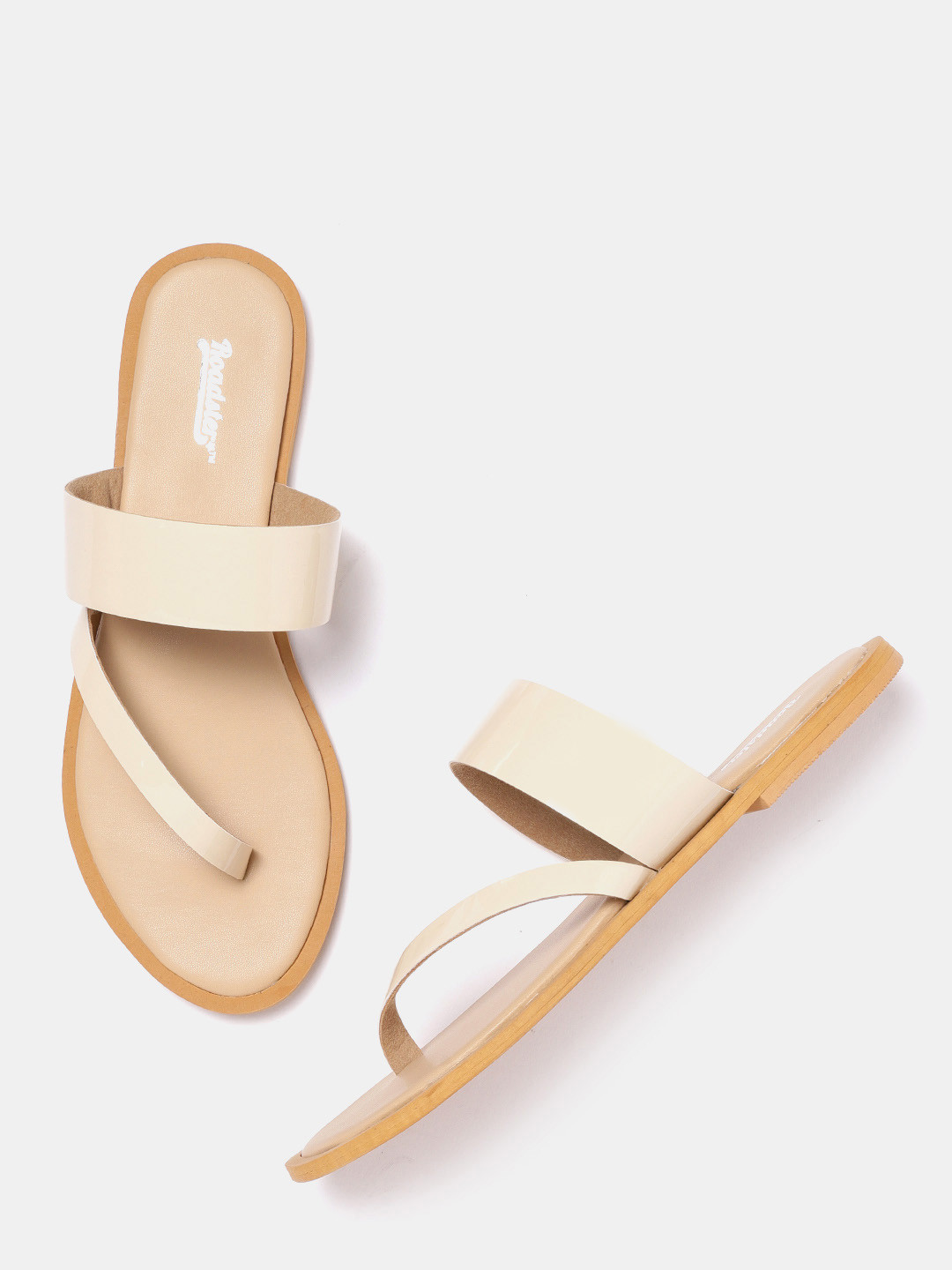 Buy Roadster Women Cream Coloured Solid Open Toe Flats - Flats for ...