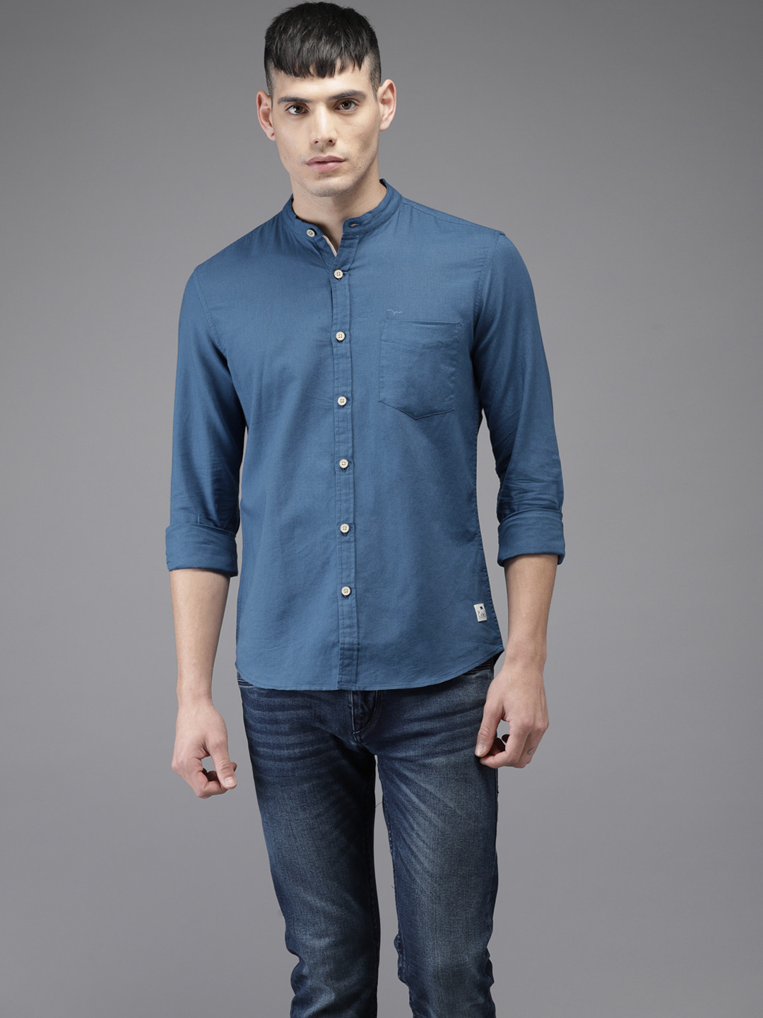 Buy Flying Machine Men Blue Regular Fit Solid Casual Shirt - Shirts for ...