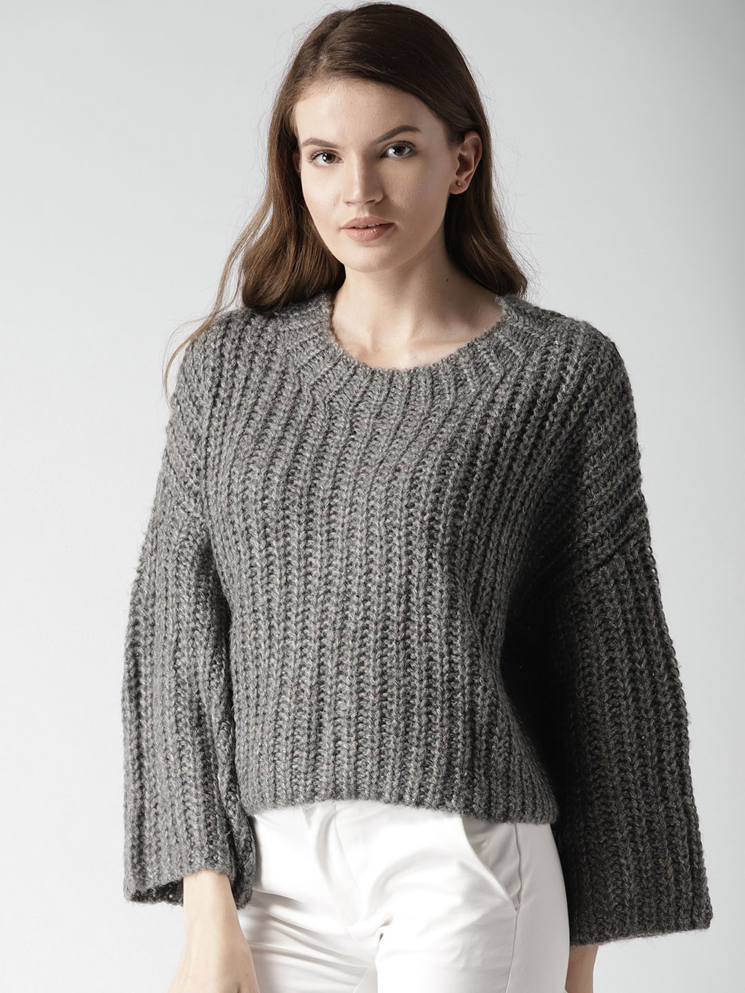 Buy FOREVER 21 Women Grey Solid Sweater - Sweaters for Women 6979511 ...