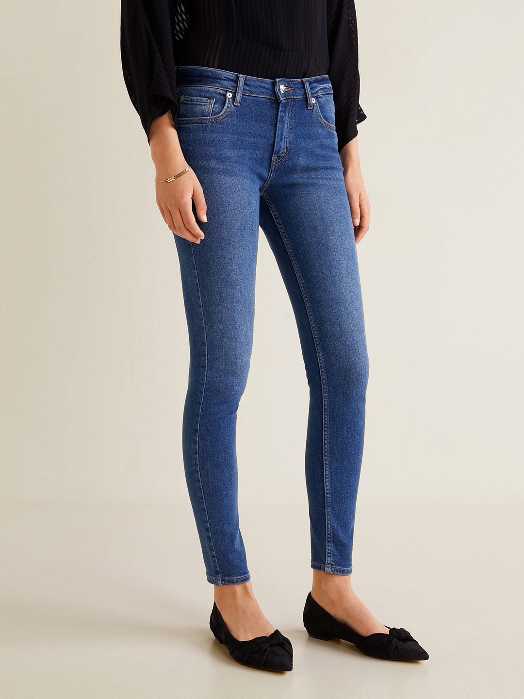 Buy MANGO Women Navy Blue Skinny Fit Mid Rise Clean Look Stretchable ...