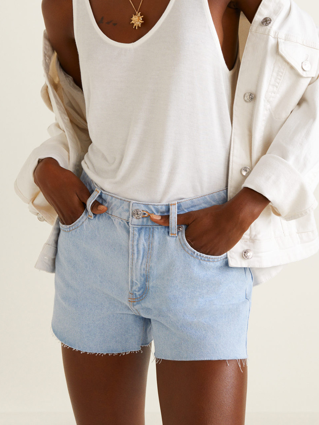 Buy MANGO Women Blue Solid Denim Shorts - Shorts for Women 6995373 | Myntra