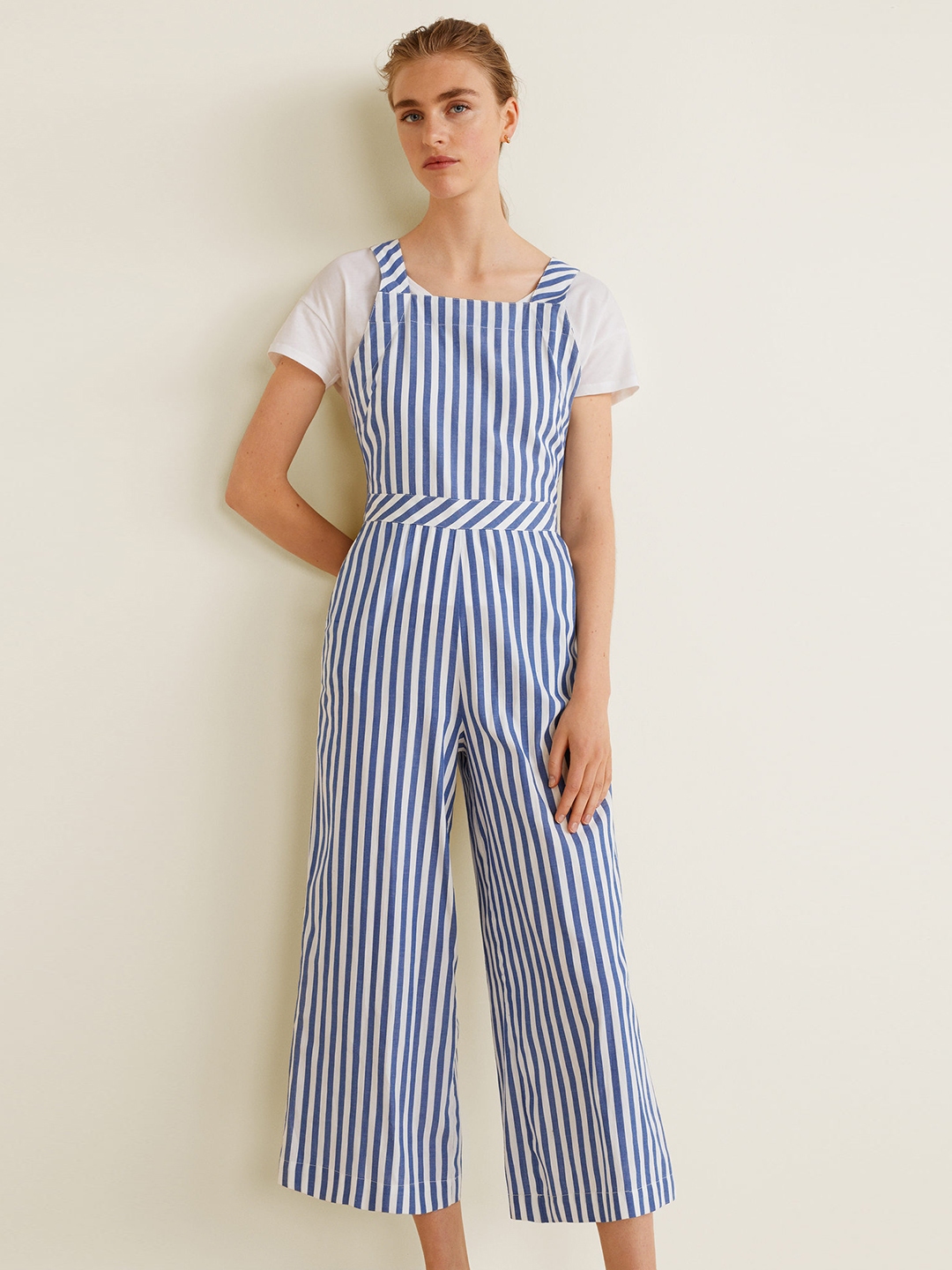 Buy Mango Blue And White Striped Dungarees Dungarees For Women 6995374 Myntra