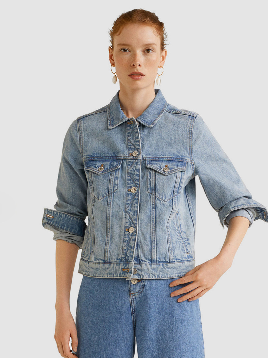 Buy MANGO Women Blue Solid Denim Jacket - Jackets for Women 6995516 ...