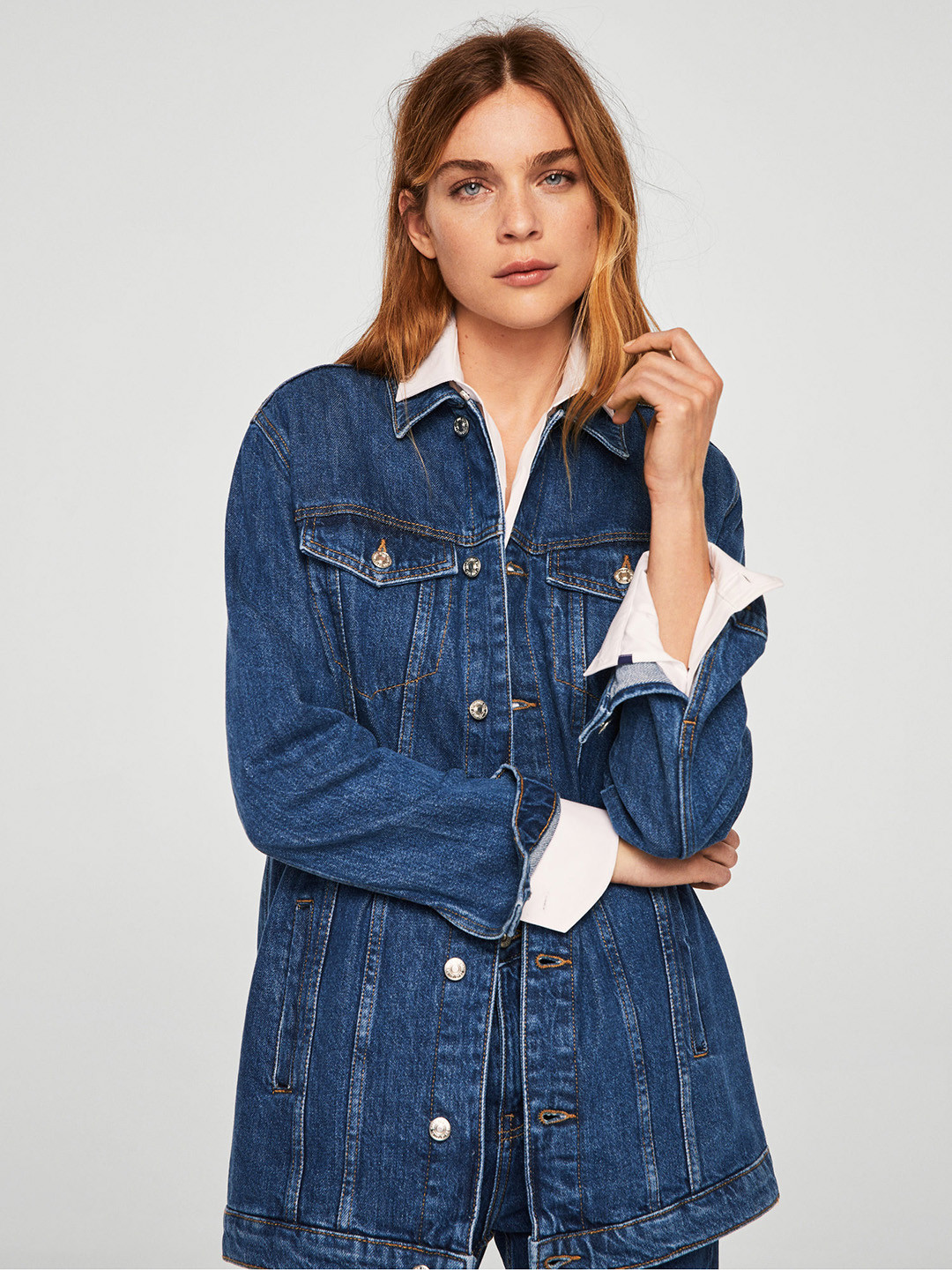 Buy MANGO Women Blue Solid Denim Jacket - Jackets for Women 6995536 ...