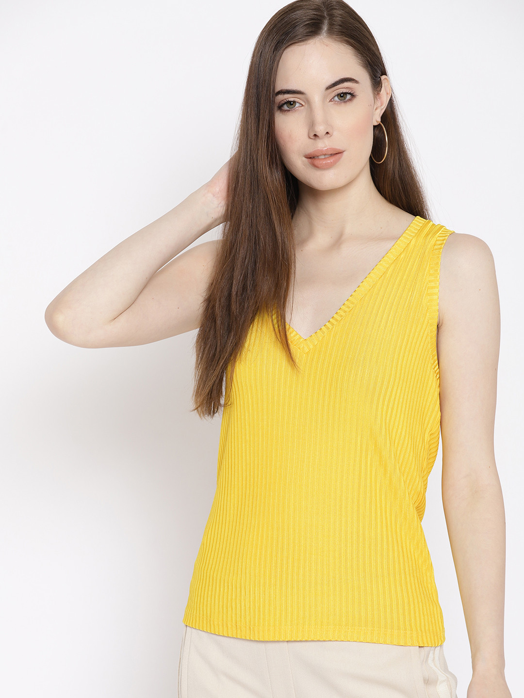Buy MANGO Women Yellow Self Striped Top - Tops for Women 6995687 | Myntra