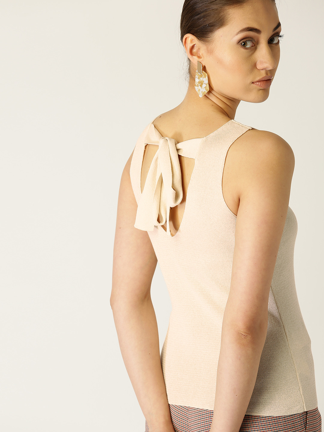 Buy MANGO Women Beige Solid Styled Back Top - Tops for Women 6995721 ...