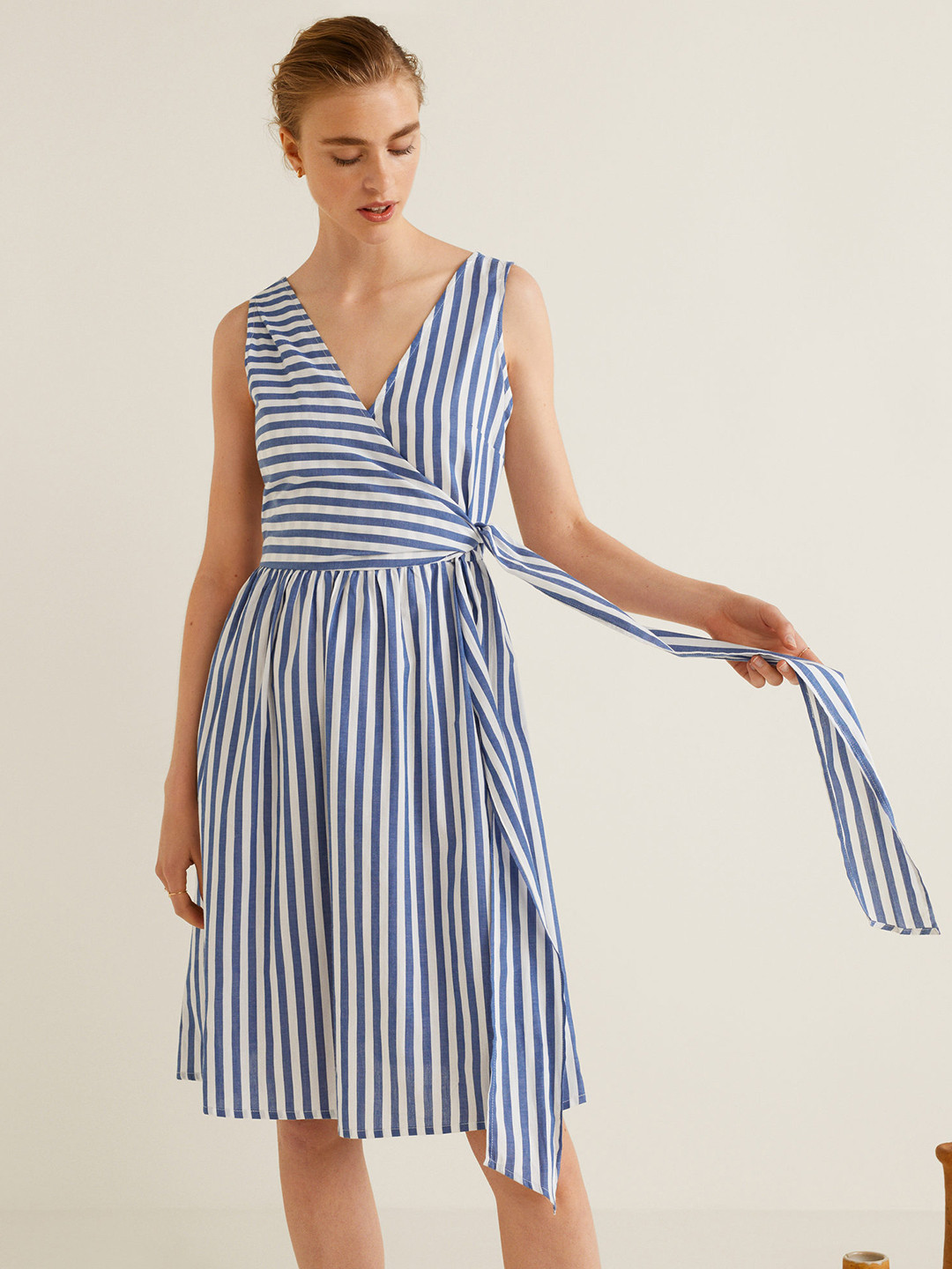 Buy MANGO Women Blue & White Striped Fit & Flare Dress - Dresses for ...