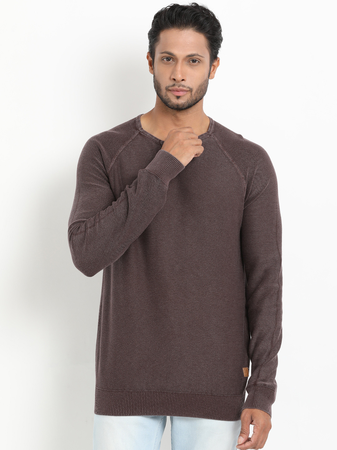 Buy Indian Terrain Men Brown Solid Pullover - Sweaters for Men 6997914 ...