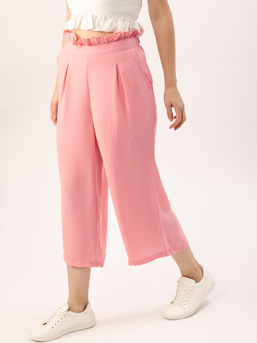 Buy DressBerry Women Pink Regular Fit Solid Culottes - Trousers for ...