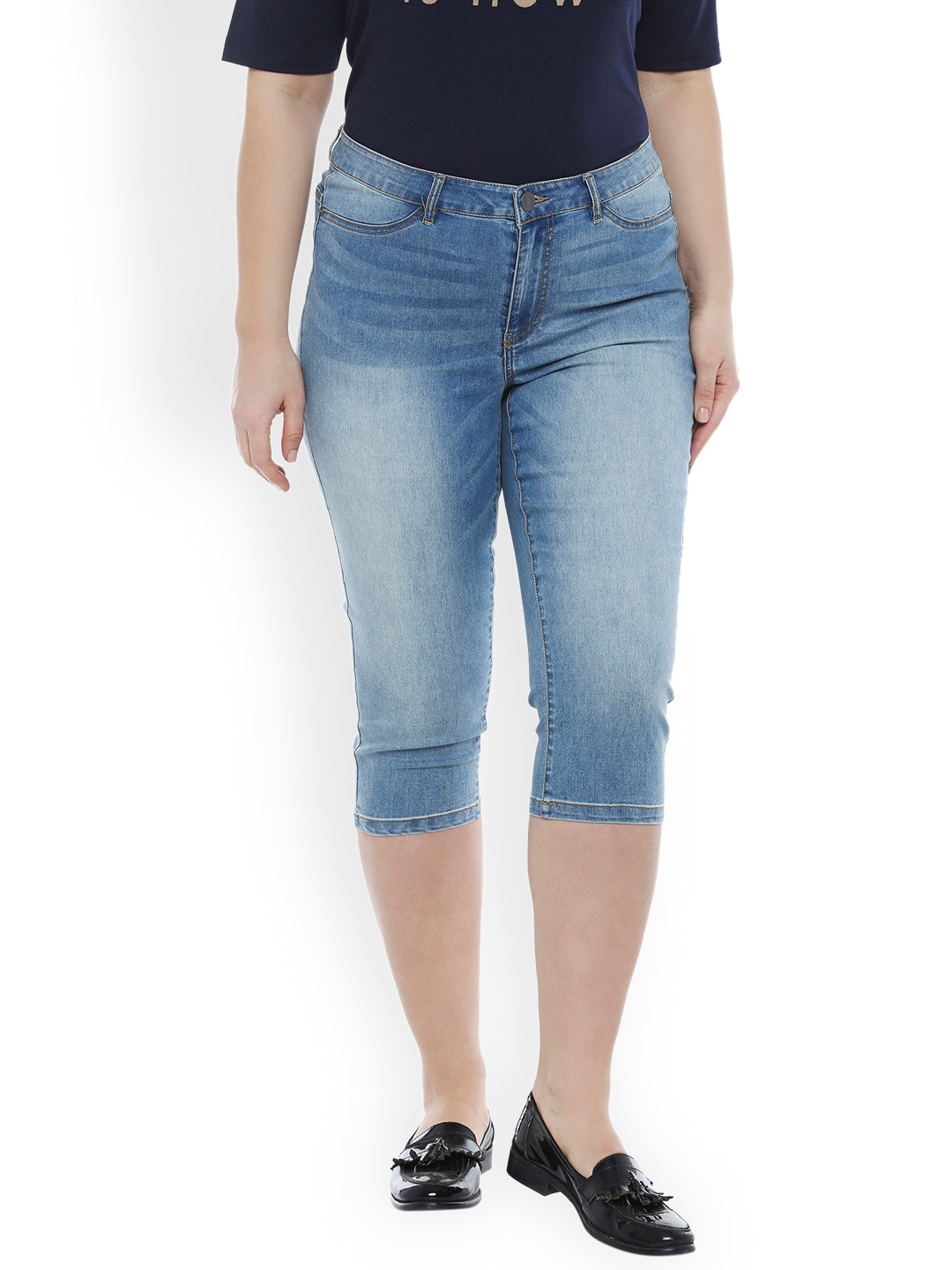 Buy JUNAROSE Plus Size Women Blue Faded Denim Slim Fit Capris - Capris ...