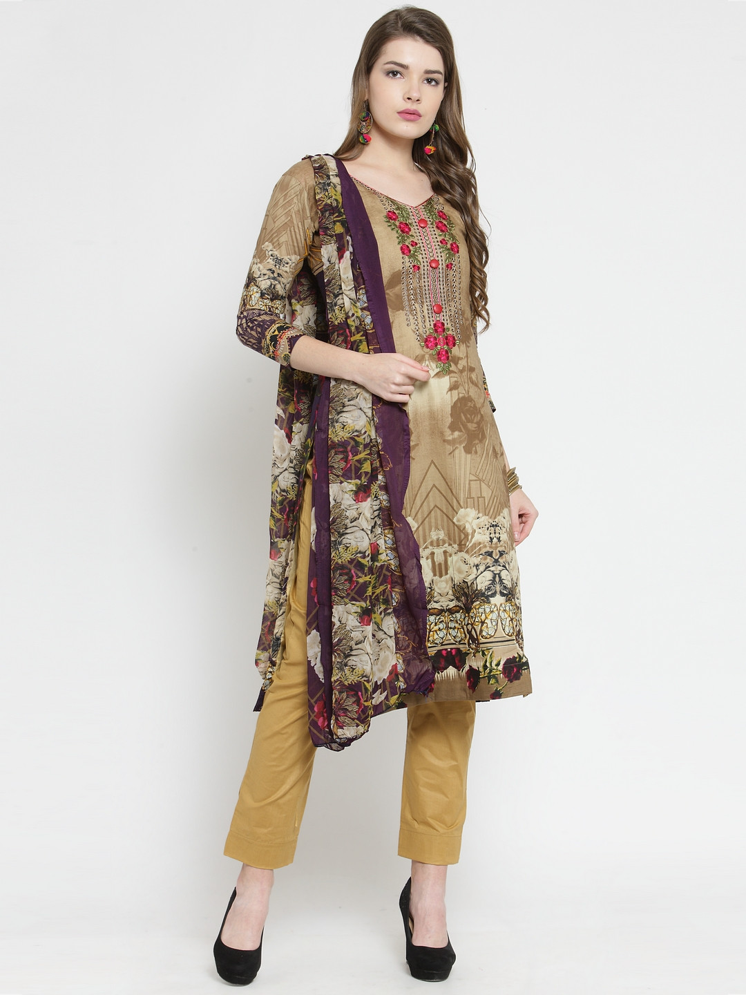 Buy Mf Brown Pure Cotton Unstitched Dress Material - Dress Material for ...