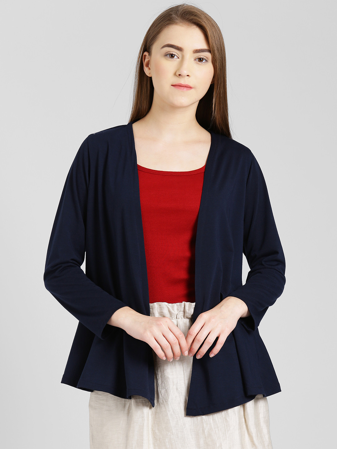 Buy Zink London Navy Blue Solid Lapel Shrug - Shrug for Women 7021717 ...