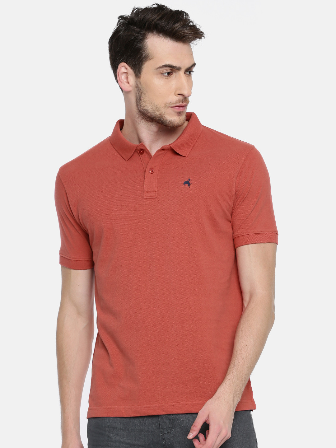 Buy Wrangler Men Rust Solid Polo Collar Pure Cotton T Shirt - Tshirts ...