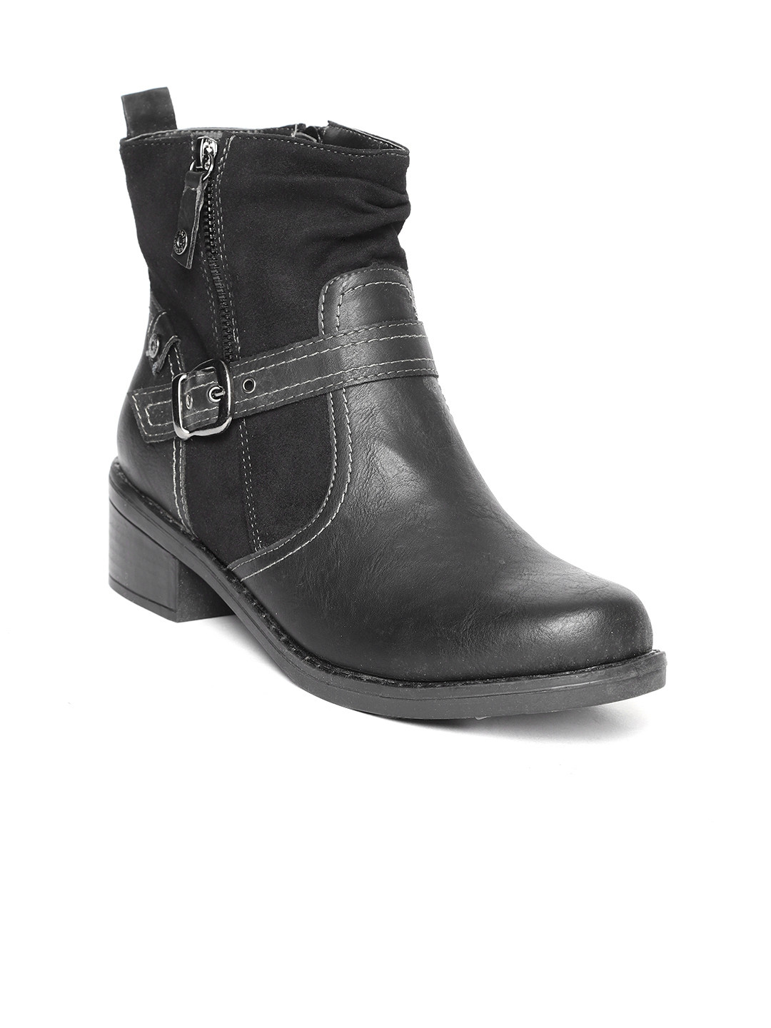 Buy ELLE Women Black Solid Heeled Boots - Boots for Women 7029732 | Myntra