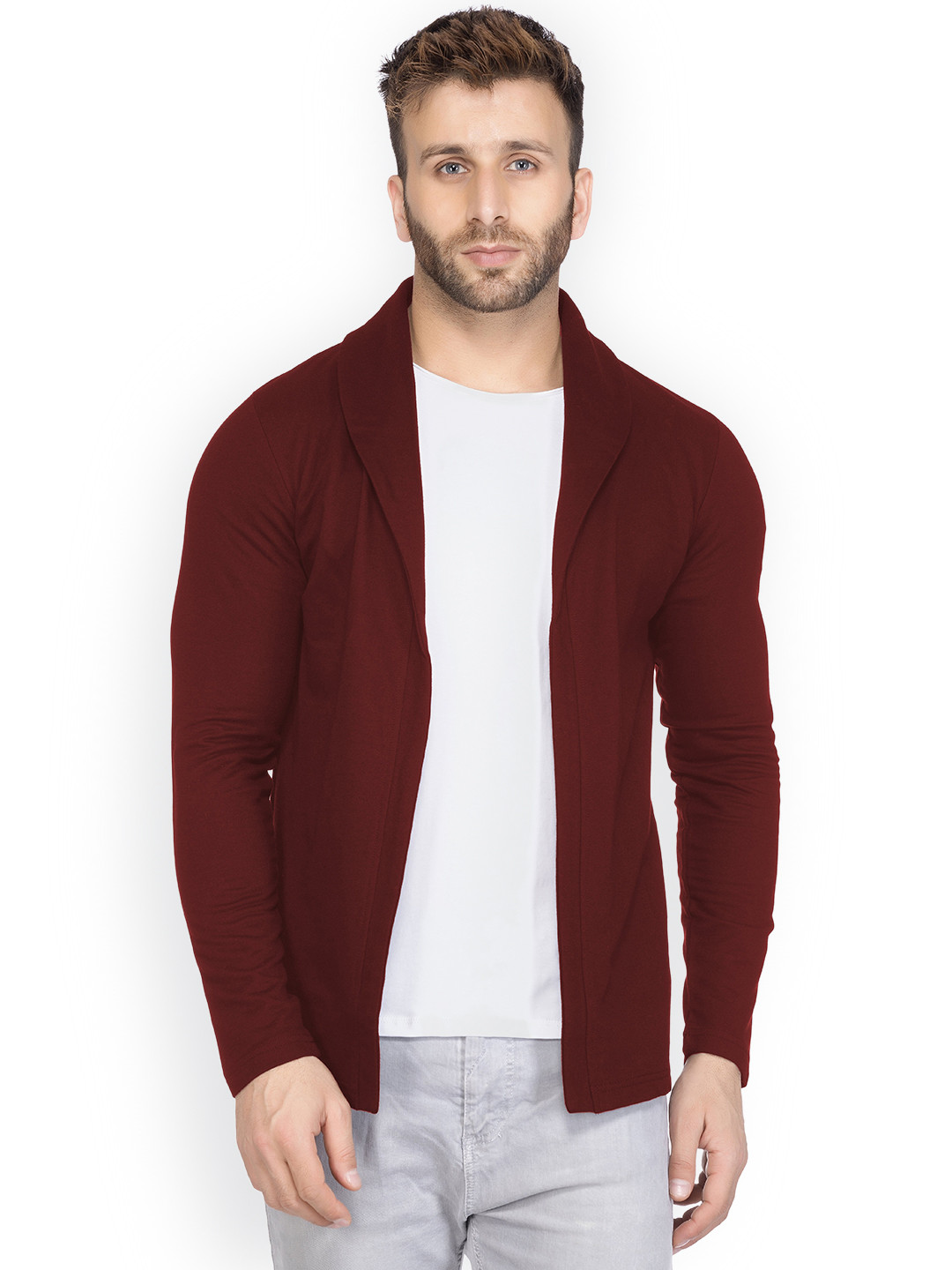 Buy Tinted Men Maroon Solid Front Open - Sweaters for Men 7030871 | Myntra