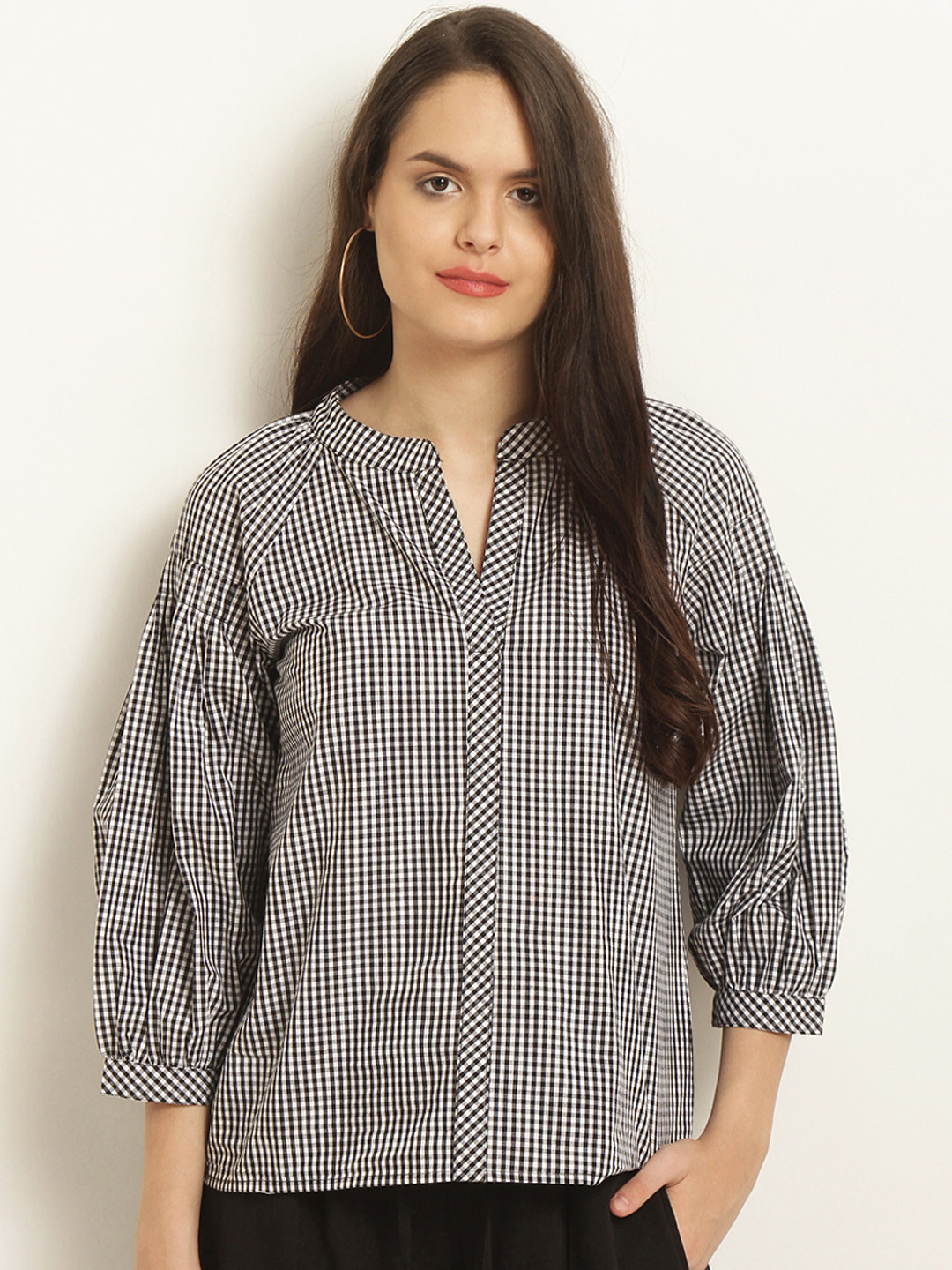 Buy RARE Women Black Checked Top - Tops for Women 7040084 | Myntra