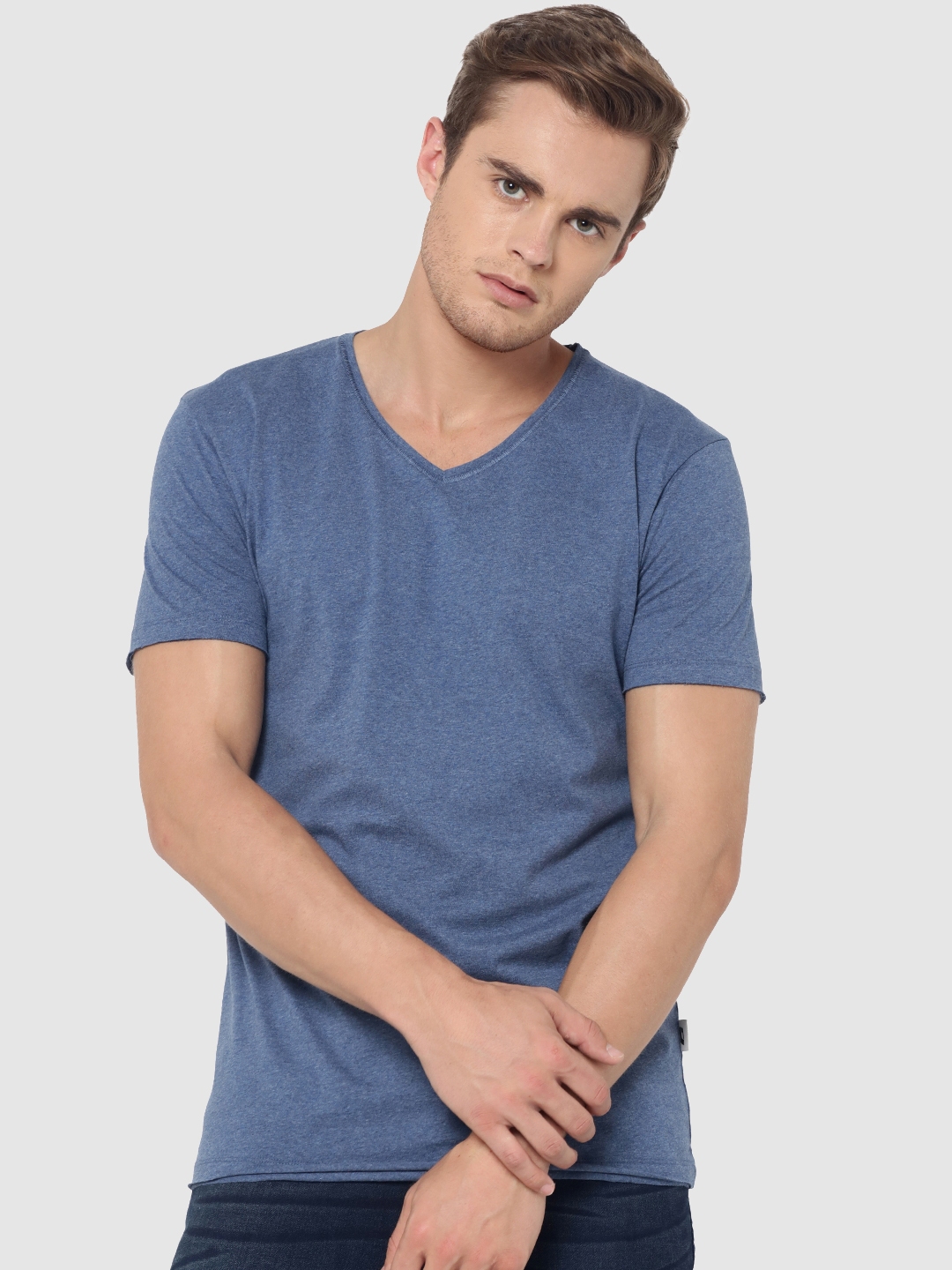 Buy Jack & Jones Men Blue Solid V Neck T Shirt - Tshirts for Men ...