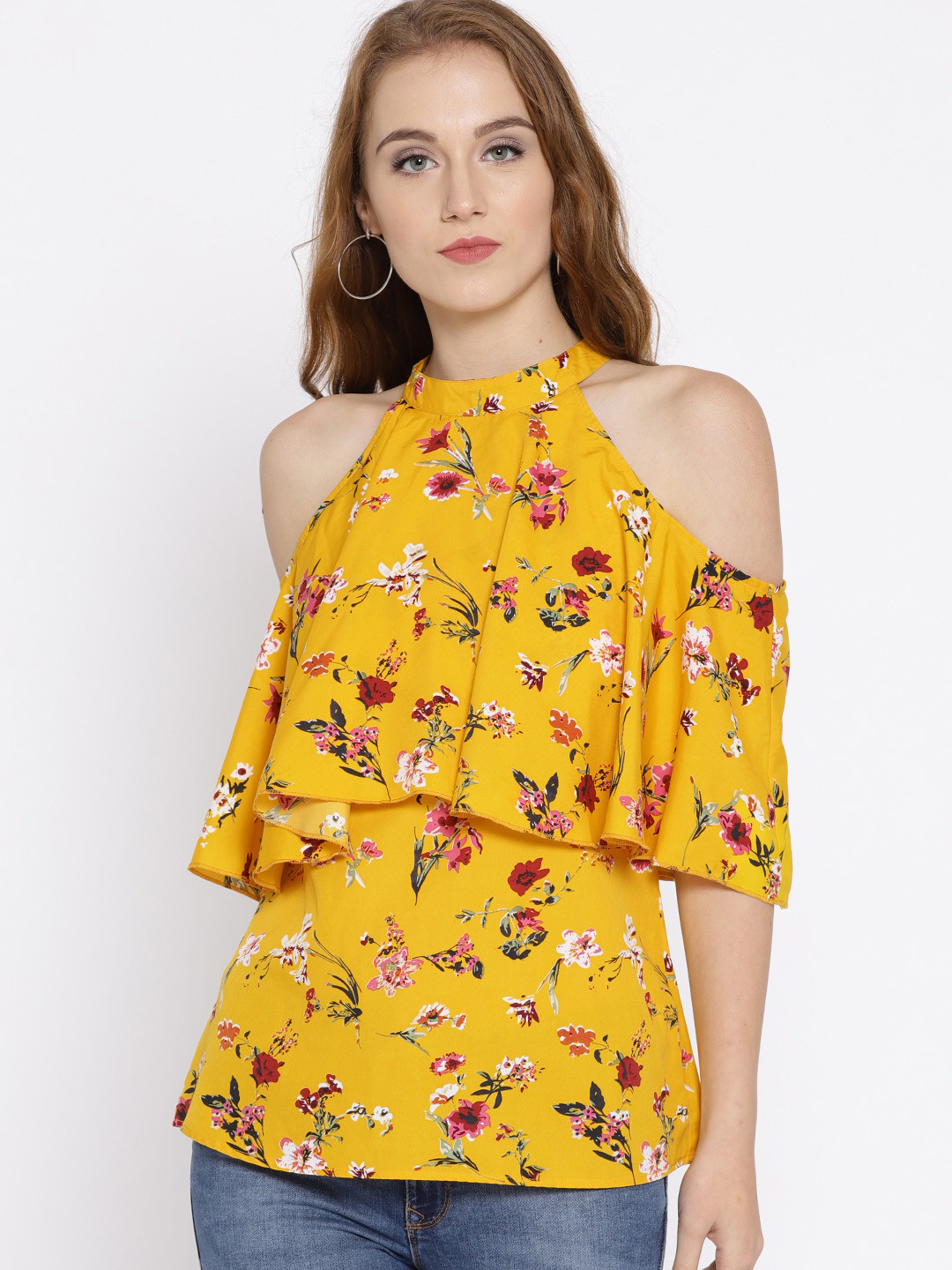 Buy MsFQ Women Mustard Yellow Printed A Line Top - Tops for Women ...