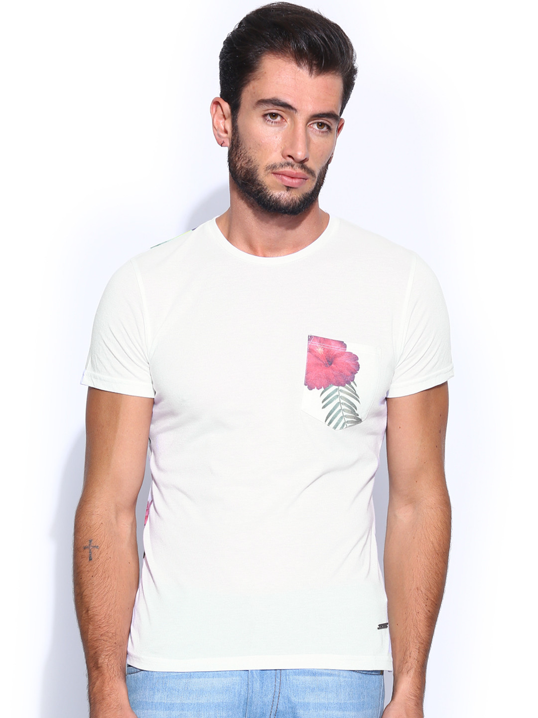 Buy Sisley Men White Floral Printed T Shirt - Tshirts for Men 704635 ...