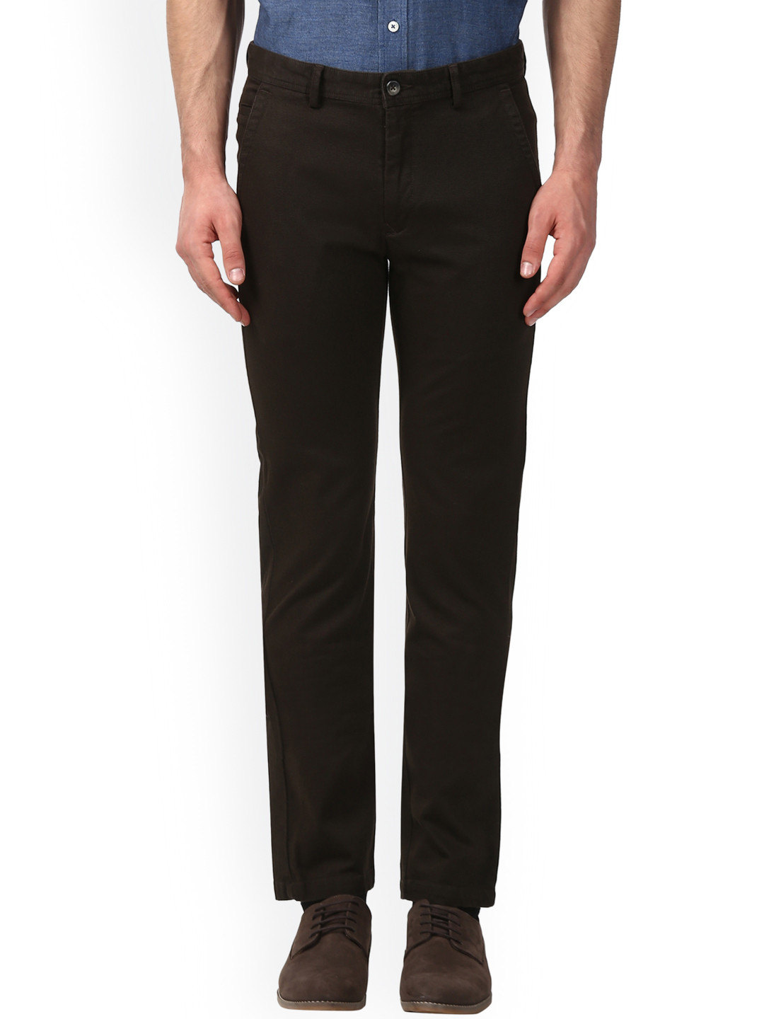 Buy ColorPlus Men Brown Regular Fit Solid Regular Trousers - Trousers ...
