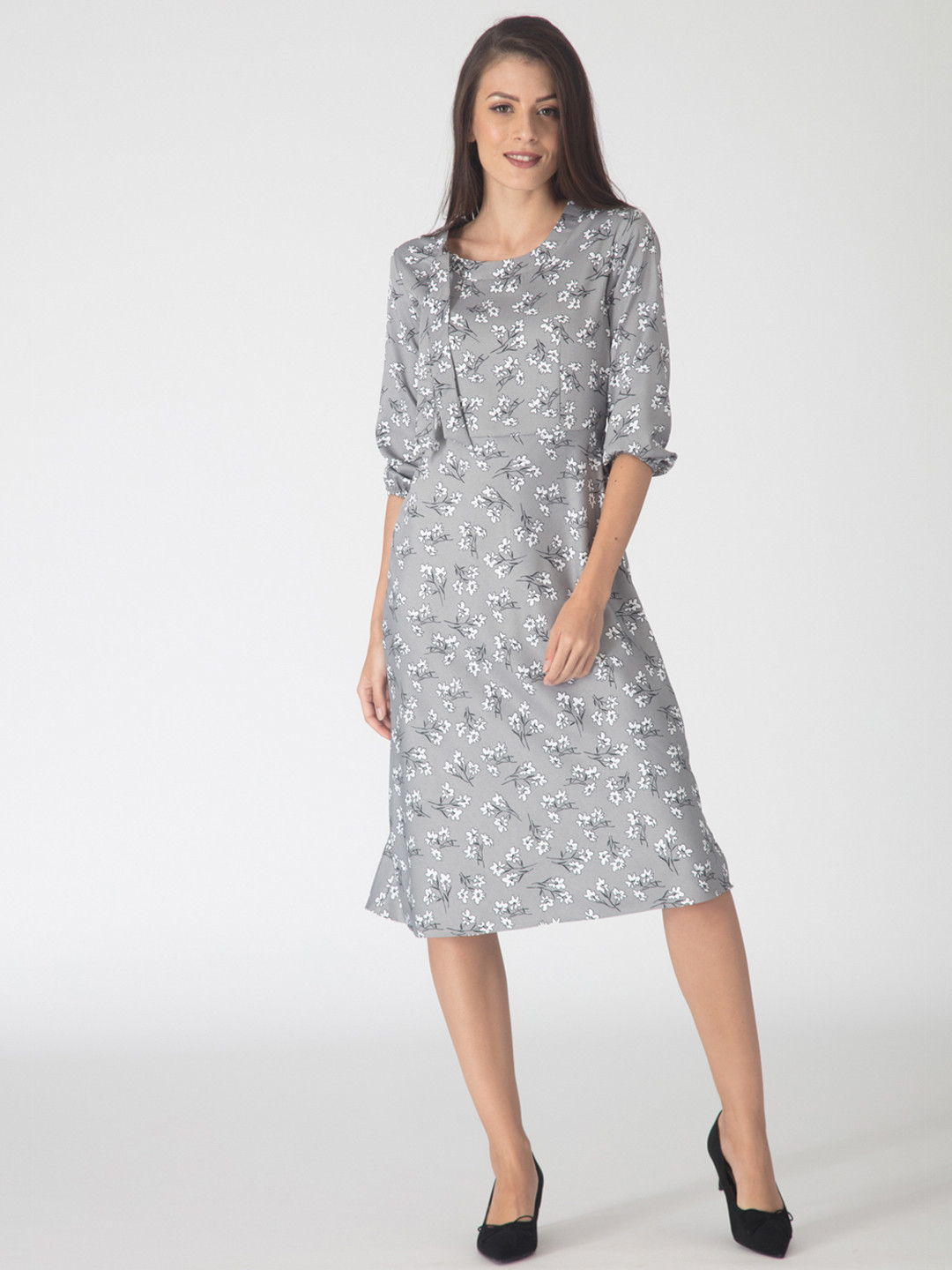 Buy Intermod Women Grey Printed A Line Dress - Dresses for Women ...