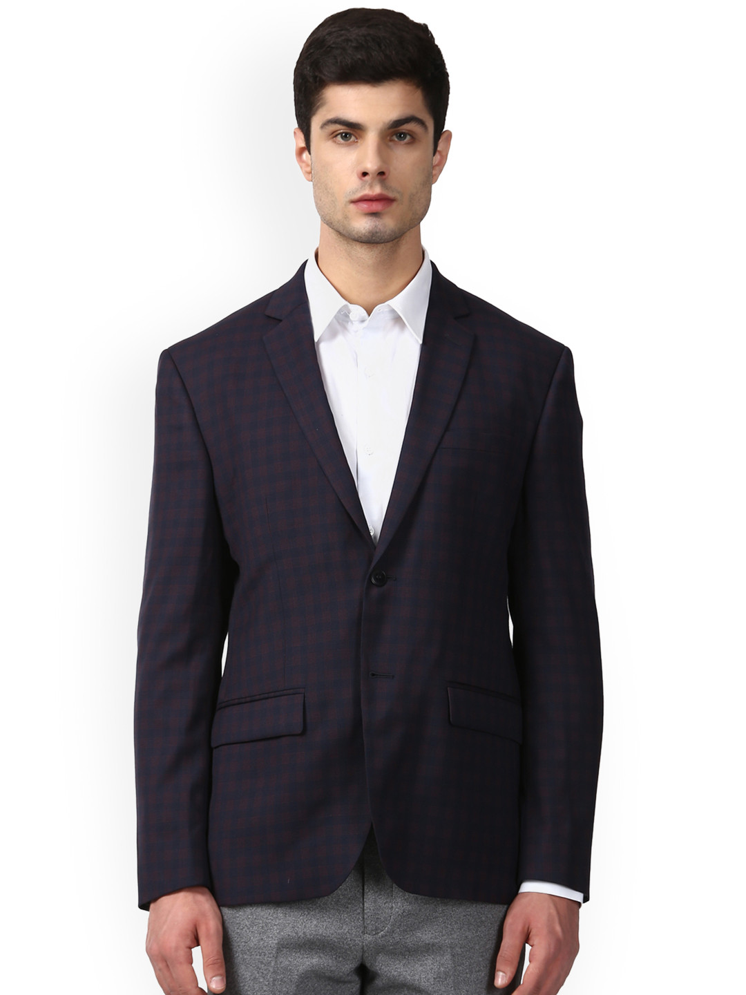 Buy Park Avenue Men Blue Checked Slim Fit Single Breasted Blazer ...