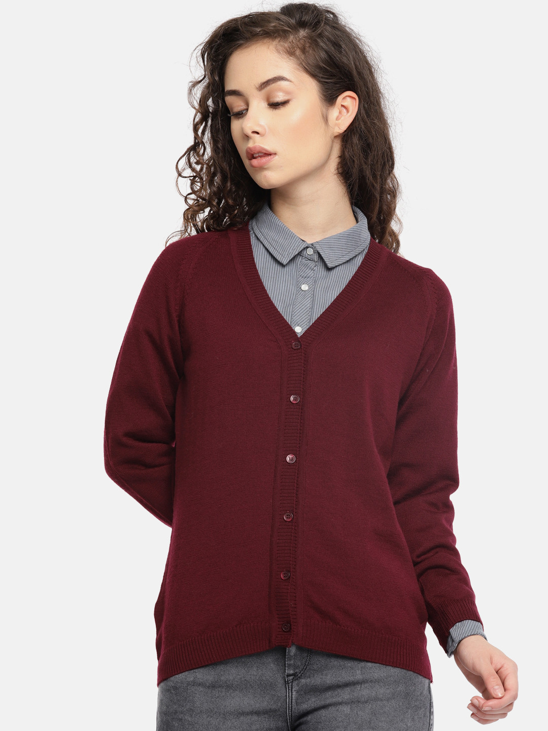 Buy Monte Carlo Women Maroon Solid Wool Cardigan - Sweaters for Women ...