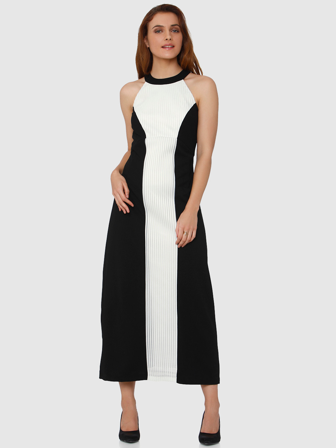 Buy Vero Moda Women Black & White A Line Midi Dress - Dresses for Women ...