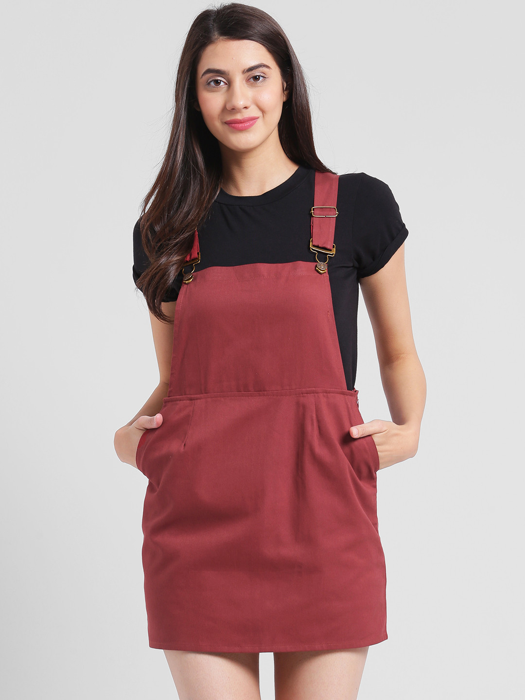 Buy Rigo Women Maroon Solid Pinafore Dress - Dresses for Women 7078940 ...