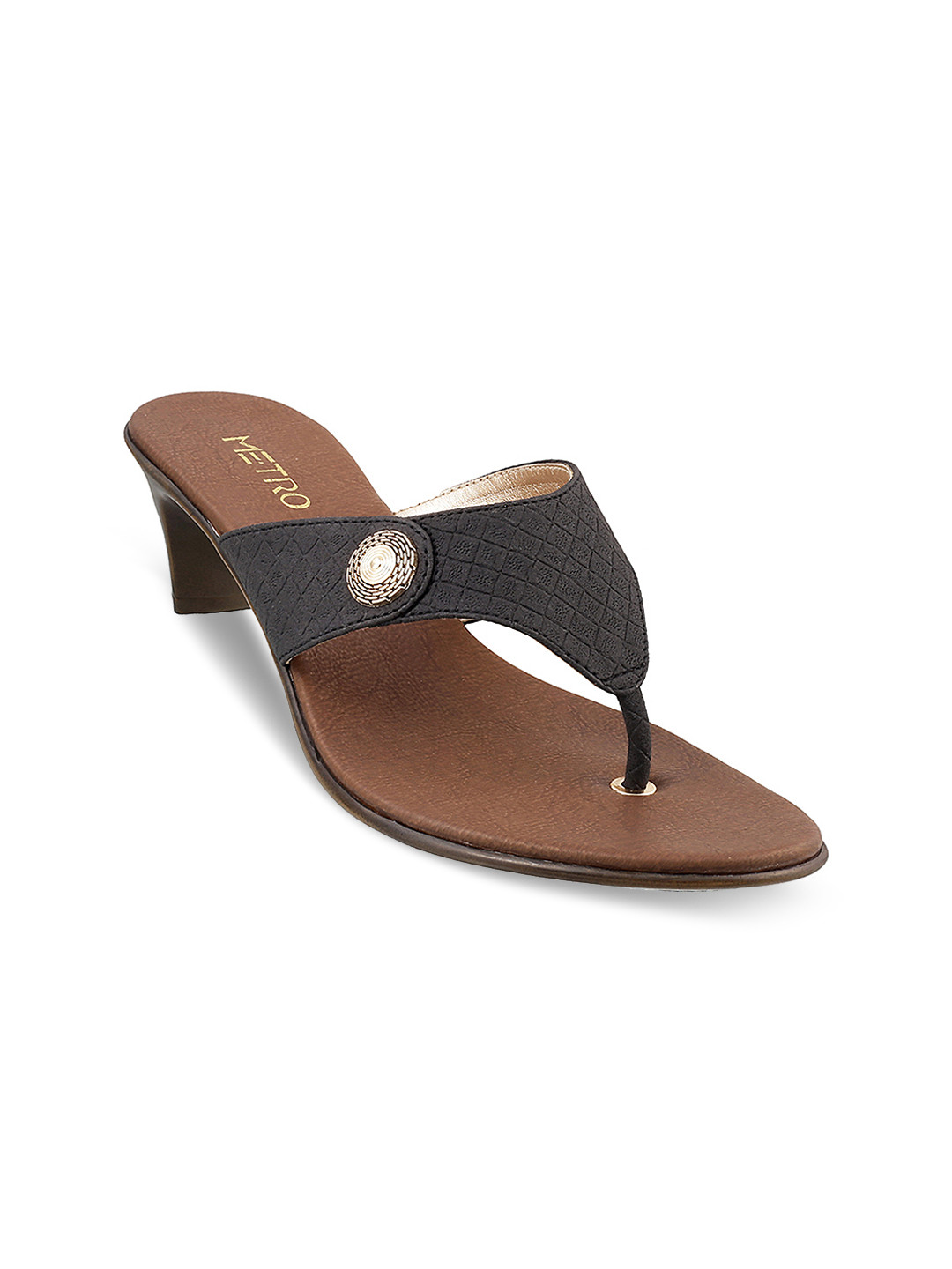 Buy Metro Women Black Solid Sandals - Heels for Women 7079518 | Myntra