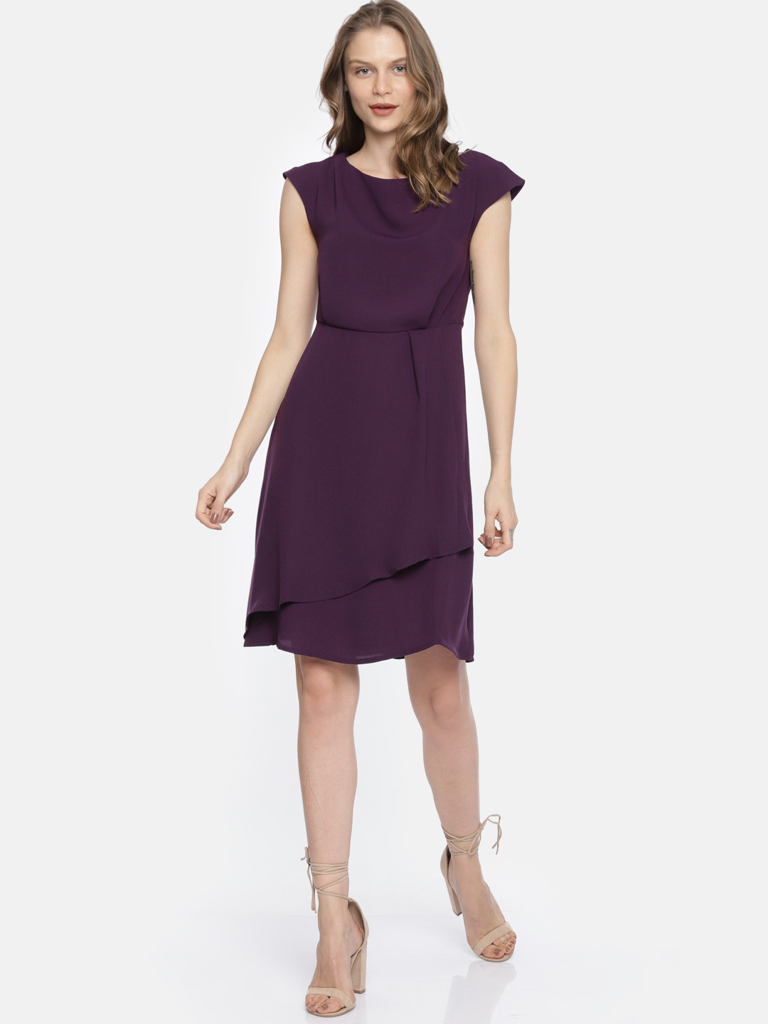 Buy ELLE Women Purple Solid Fit And Flare Dress - Dresses for Women ...