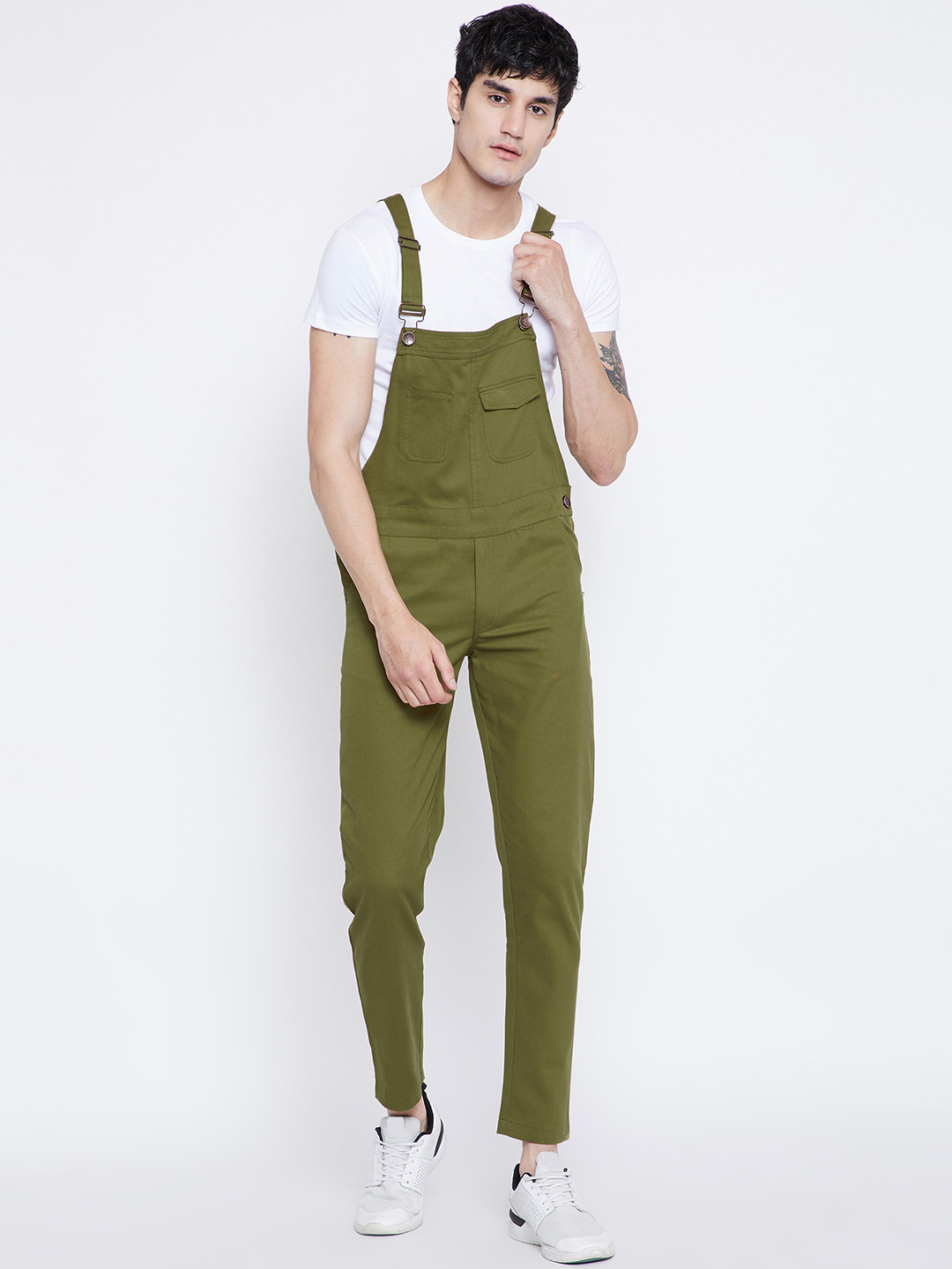 Buy FUGAZEE Men Olive Green Full Length Dungaree - Dungarees for Men ...