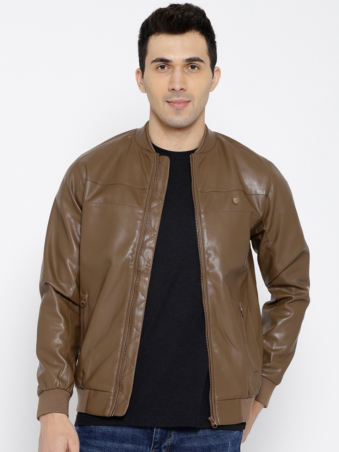 Buy Allen Solly Men Coffee Brown Solid Bomber Jacket - Jackets for Men ...