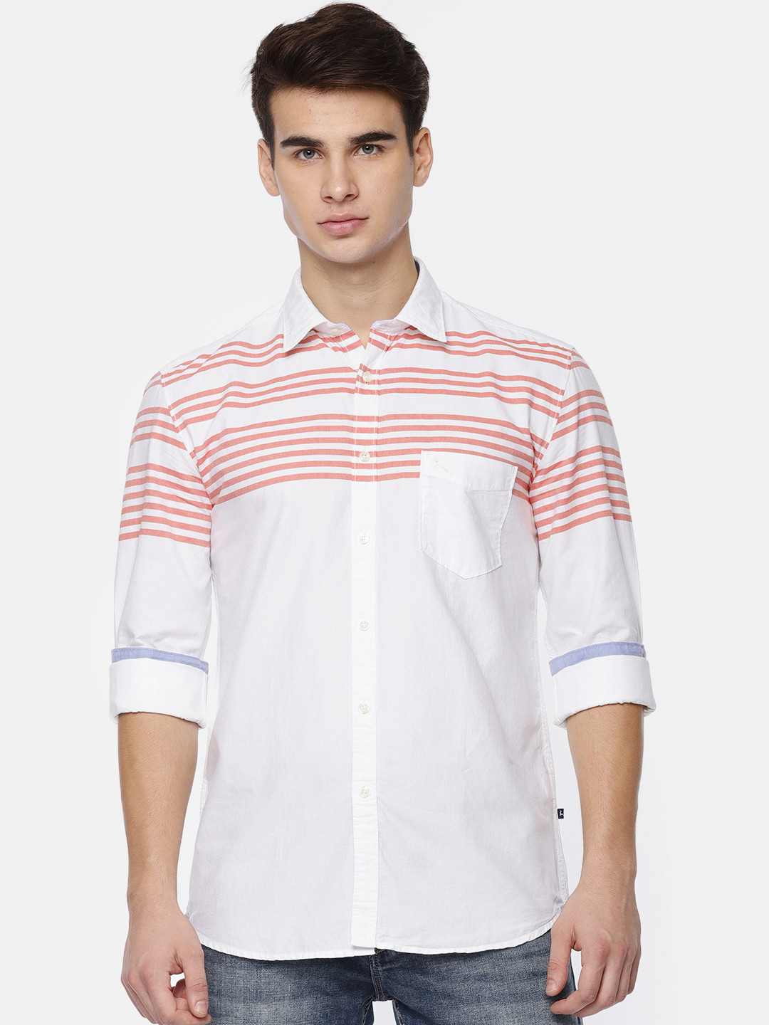 Buy Parx Men White & Red Slim Fit Striped Casual Shirt - Shirts for Men ...