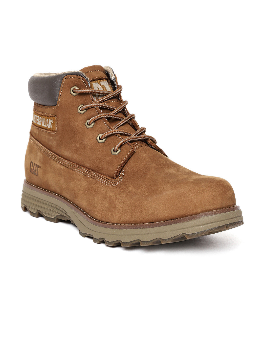 Buy CAT Men Tan Brown Solid Leather Mid Top Flat Boots - Boots for Men ...
