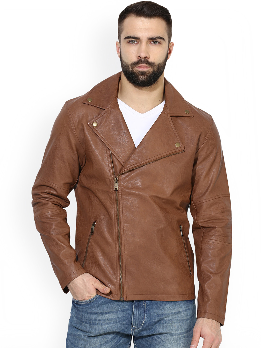 Buy Red Tape Men Brown Solid Leather Jacket - Jackets for Men 7088831 ...