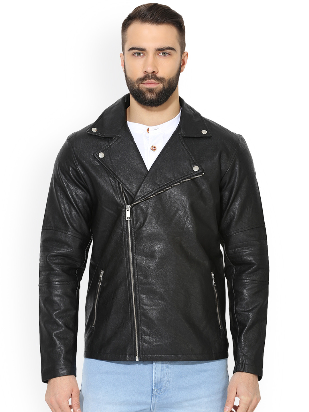 Buy Red Tape Men Black Solid Leather Jacket - Jackets for Men 7088868 ...