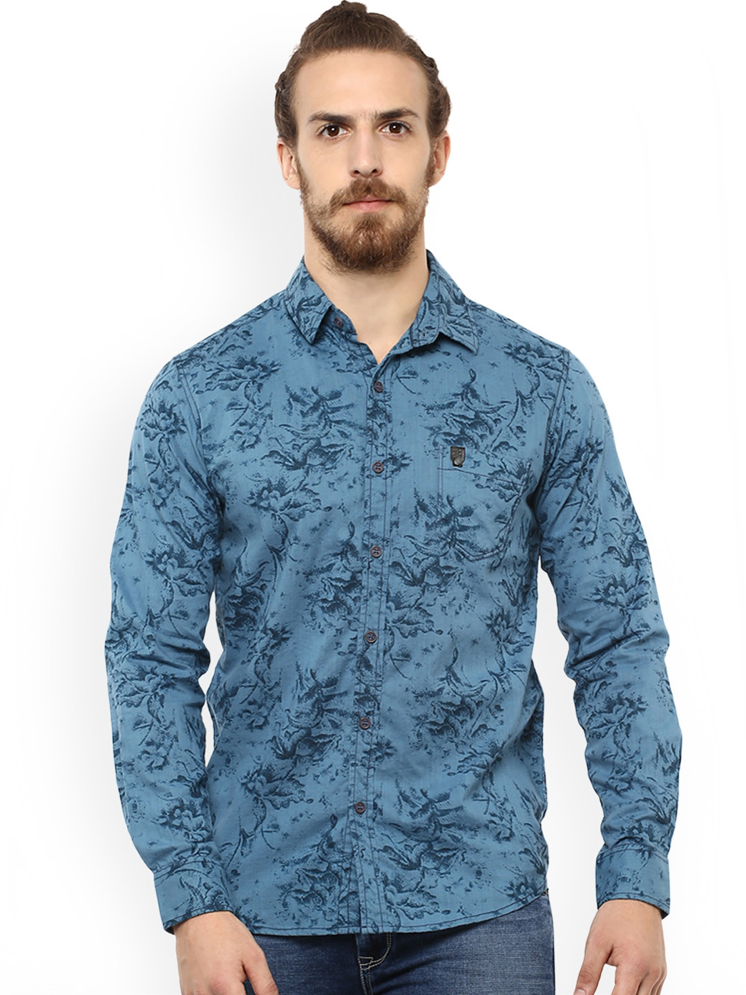 Buy Mufti Men Blue Slim Fit Printed Casual Shirt - Shirts for Men ...